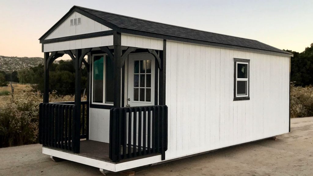 white and black trim cabin - Tecate Sheds